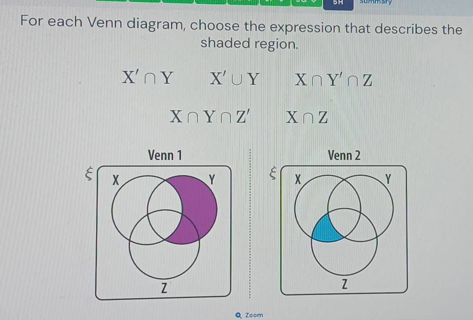 Solved: 5H summary For each Venn diagram, choose the expression that ...