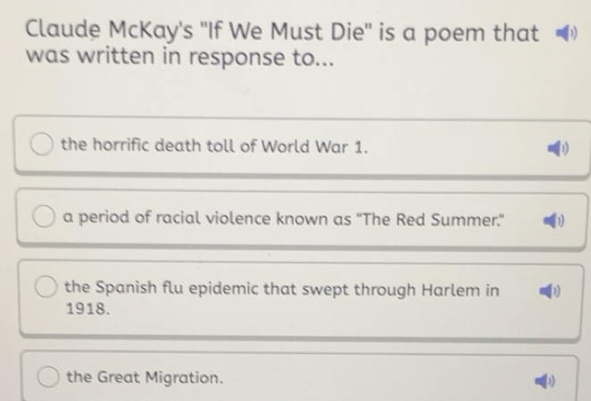 Solved: Claude McKay's "If We Must Die" is a poem that was written in ...