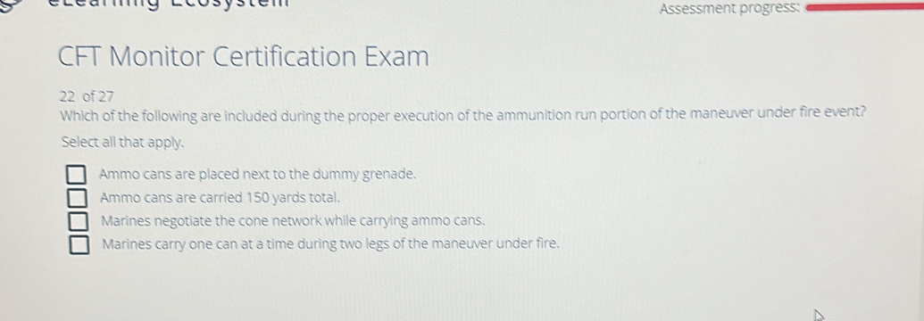 Solved: Assessment progress: CFT Monitor Certification Exam 22 of 27 ...