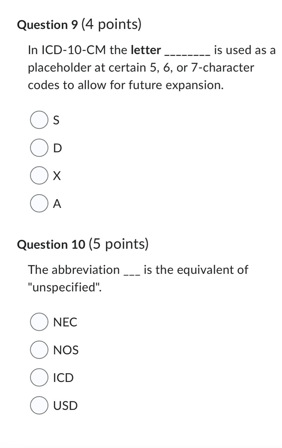 Solved: In ICD- 10-CM the letter _is used as a placeholder at certain 5 ...