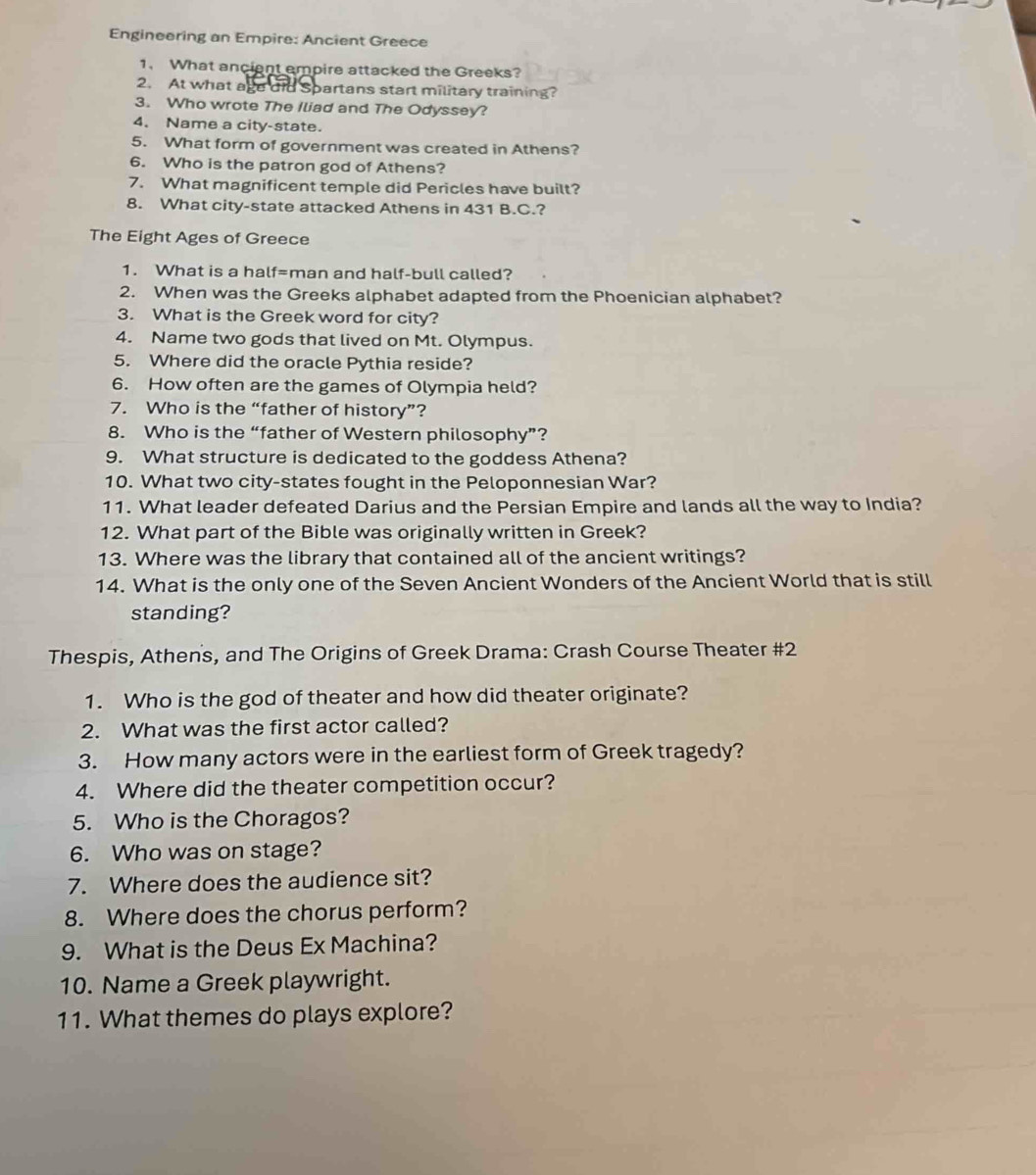 Solved: Engineering an Empire: Ancient Greece 1. What ancient empire ...