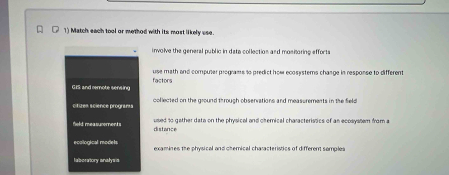 Solved: Match each tool or method with its most likely use. involve the ...