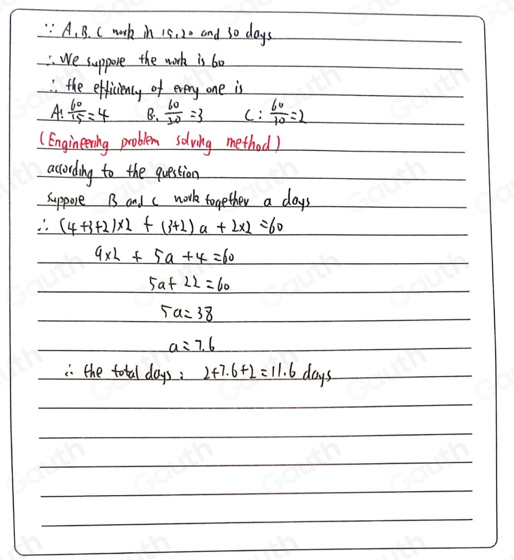 Solved: A, B and C can complete a work in 15, 20 and 30 days ...