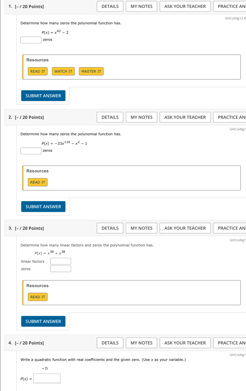 Solved: [- / 20 Points] DETAILS MY NOTES ASK YOUR TEACHER PRACTICE AN ...
