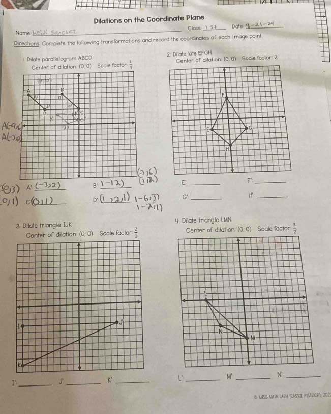 Solved: Dilations on the Coordinate Plane Name_ Class _Date_ Directions ...