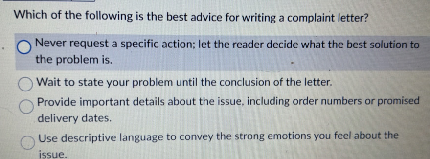Solved: Which of the following is the best advice for writing a ...