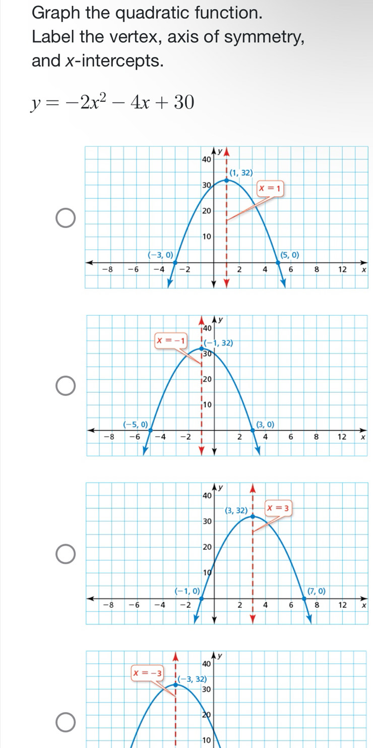 Solved: Graph the quadratic function. Label the vertex, axis of ...