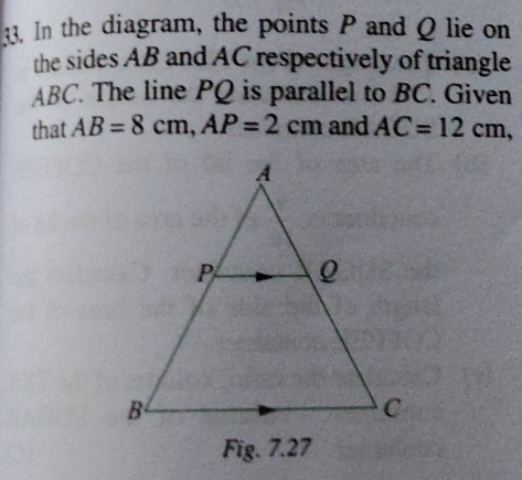 Solved: In the diagram, the points P and Qlie on the sides AB and AC respectively of triangle ...