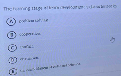 Solved: The forming stage of team development is characterized by A ...