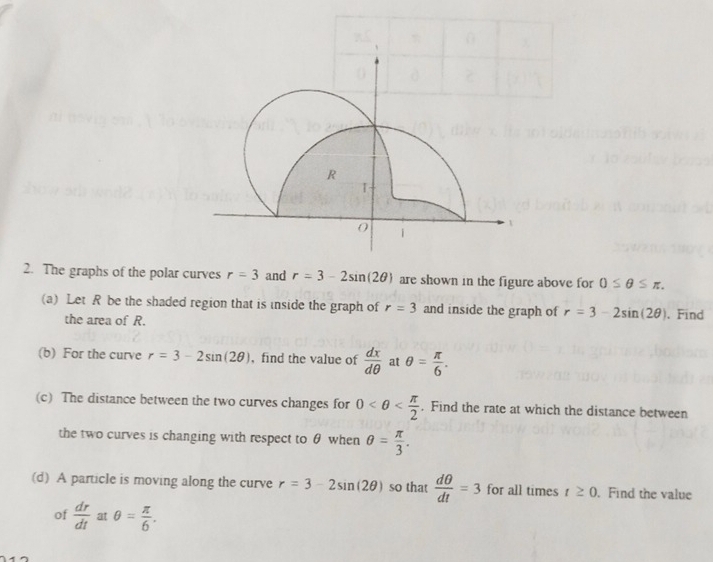 Solved: R 0 1 1 2. The graphs of the polar curves r=3 and r=3-2sin (2θ ...