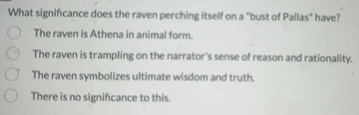 Solved: What significance does the raven perching itself on a "bust of ...