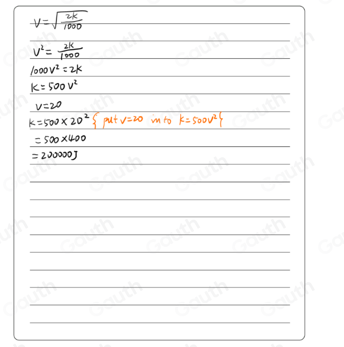Solved: The kinetic energy, k, the amount of energy that a moving ...