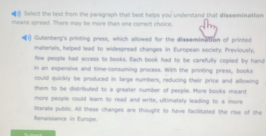 Solved: Select the text from the paragraph that best helps you ...