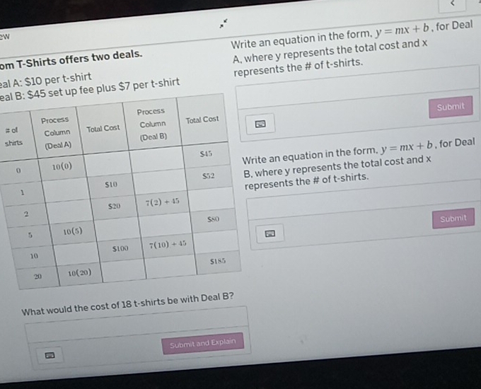 Solved: ew om T-Shirts offers two deals. Write an equation in the form ...