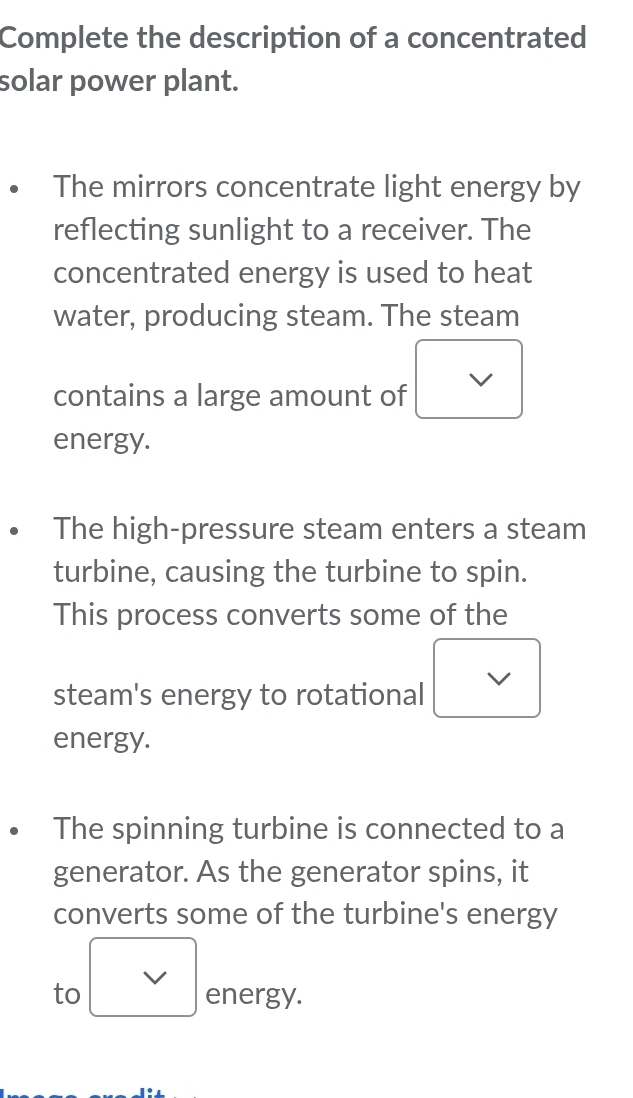 Solved: Complete the description of a concentrated solar power plant ...