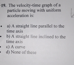 Solved: The velocity-time graph of a particle moving with uniform ...