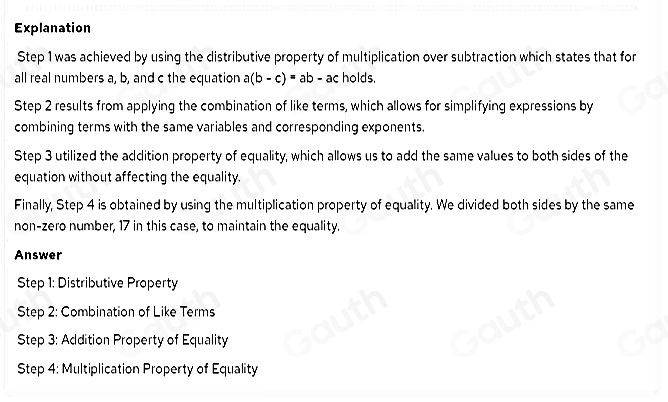 Solved: Justify each step of the solution by stating the property that ...