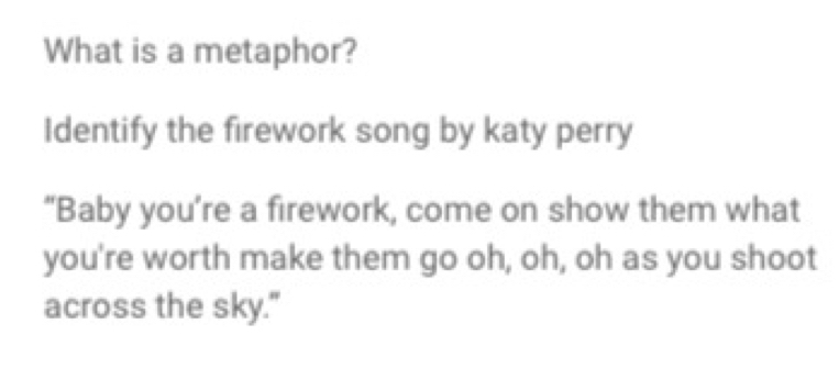 Solved: What is a metaphor? Identify the firework song by katy perry ...