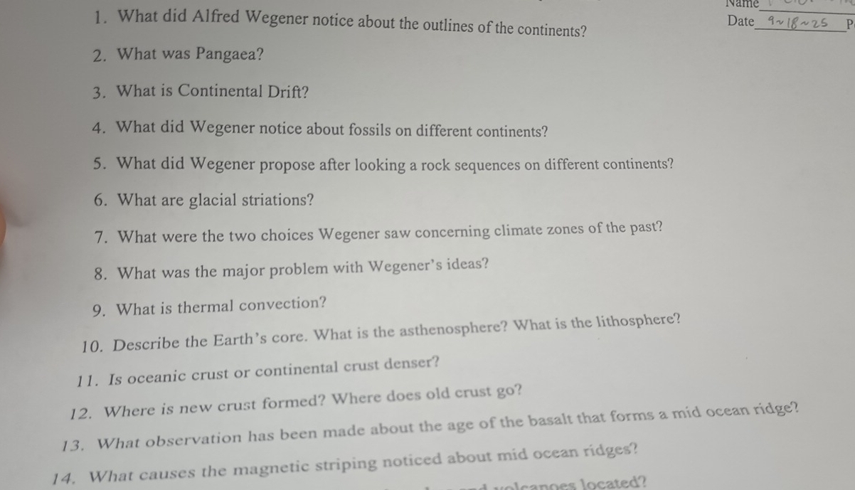 Résolu :Name _ Date P 1. What did Alfred Wegener notice about the ...
