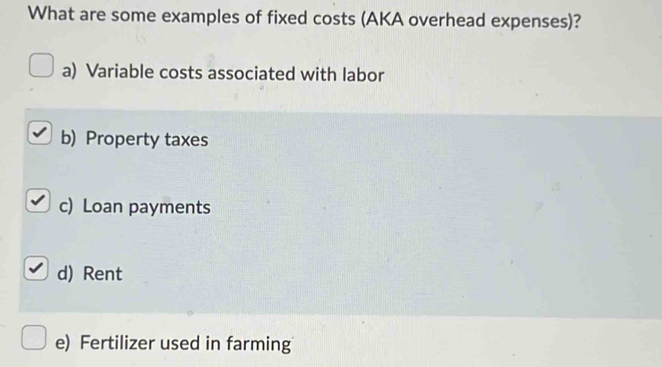 Solved: What are some examples of fixed costs (AKA overhead expenses ...
