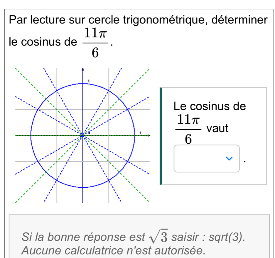 Résolu :Par lecture sur cercle trigonométrique, déterminer le cosinus ...