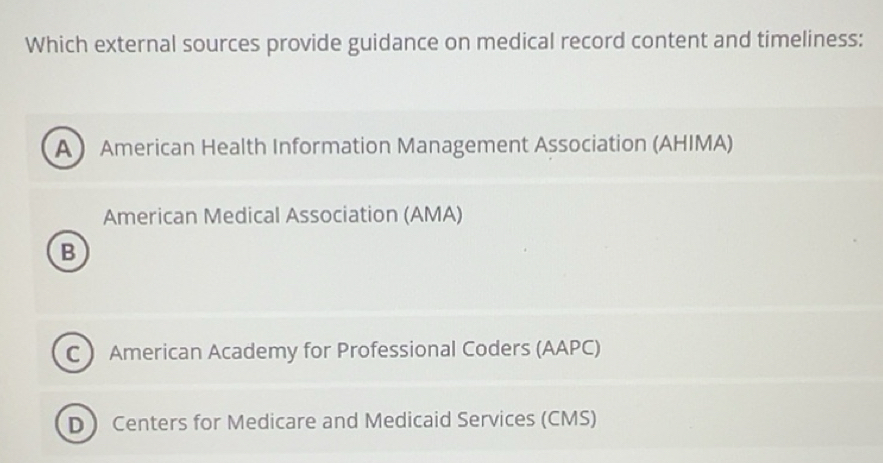 Solved: Which external sources provide guidance on medical record ...
