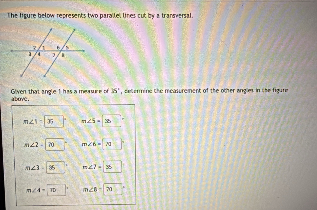 Solved: The figure below represents two parallel lines cut by a ...
