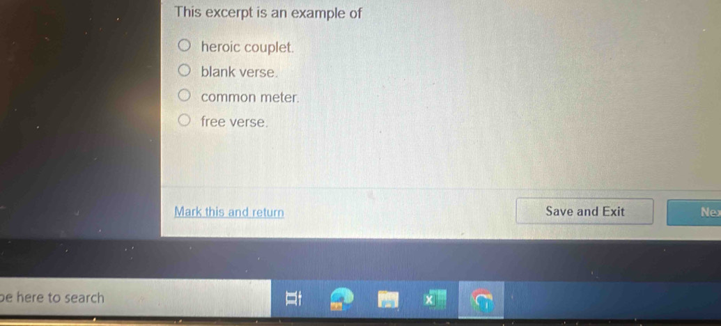 Solved: This excerpt is an example of heroic couplet. blank verse ...