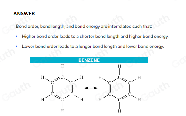 Solved: Relate bond order, bond length, and bond energy (resonance ...
