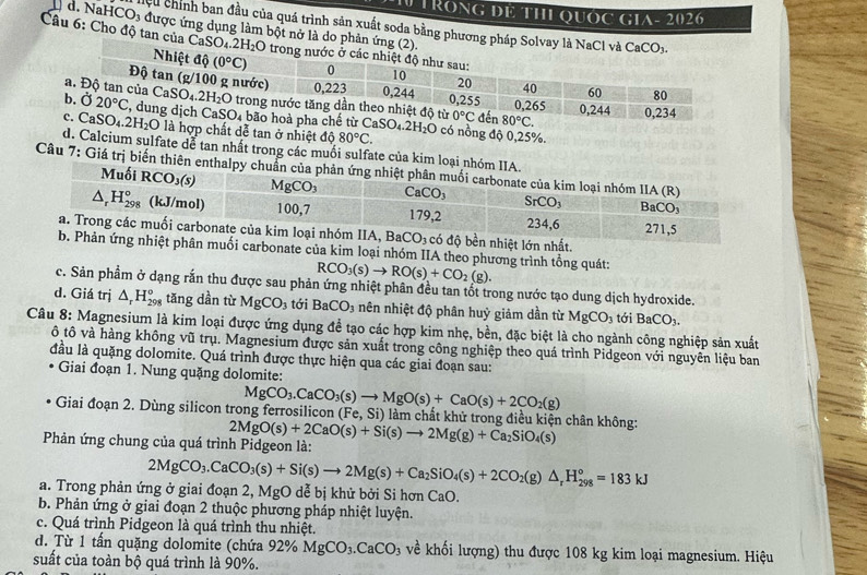 Giải quyết:TROnG để thi Quốc gia- 2026 d. N aHCO_3 Hiệu chính ban đầu ...