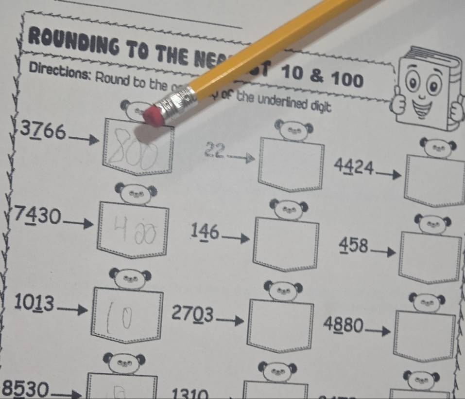 Solved: ROUNDING TO THE NE 10 & 100 Directions: Round to th of the underlined digit . 3766 22 ...