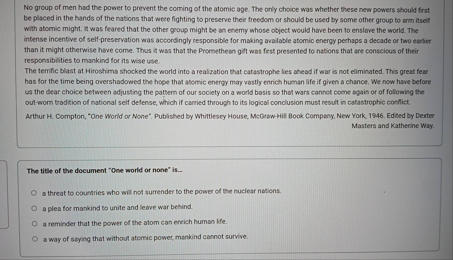 Résolu :No group of men had the power to prevent the coming of the ...