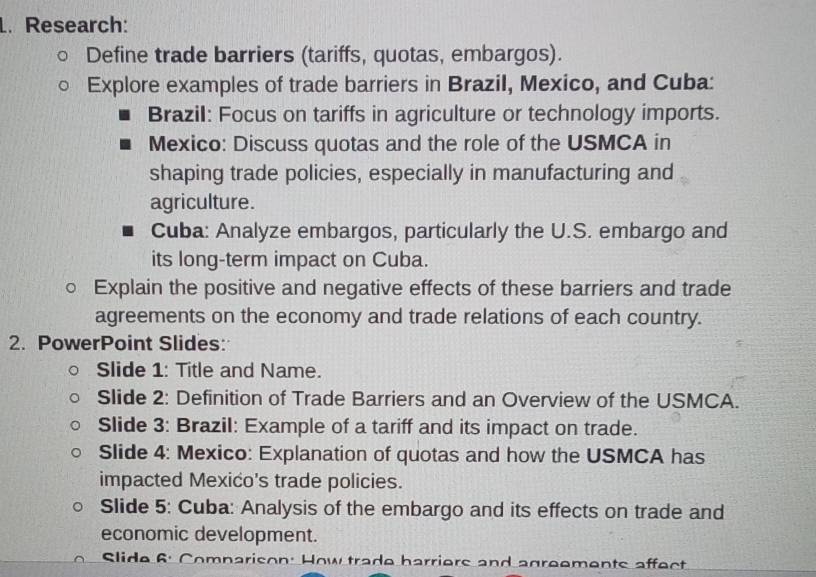 Solved: Research: Define trade barriers (tariffs, quotas, embargos ...