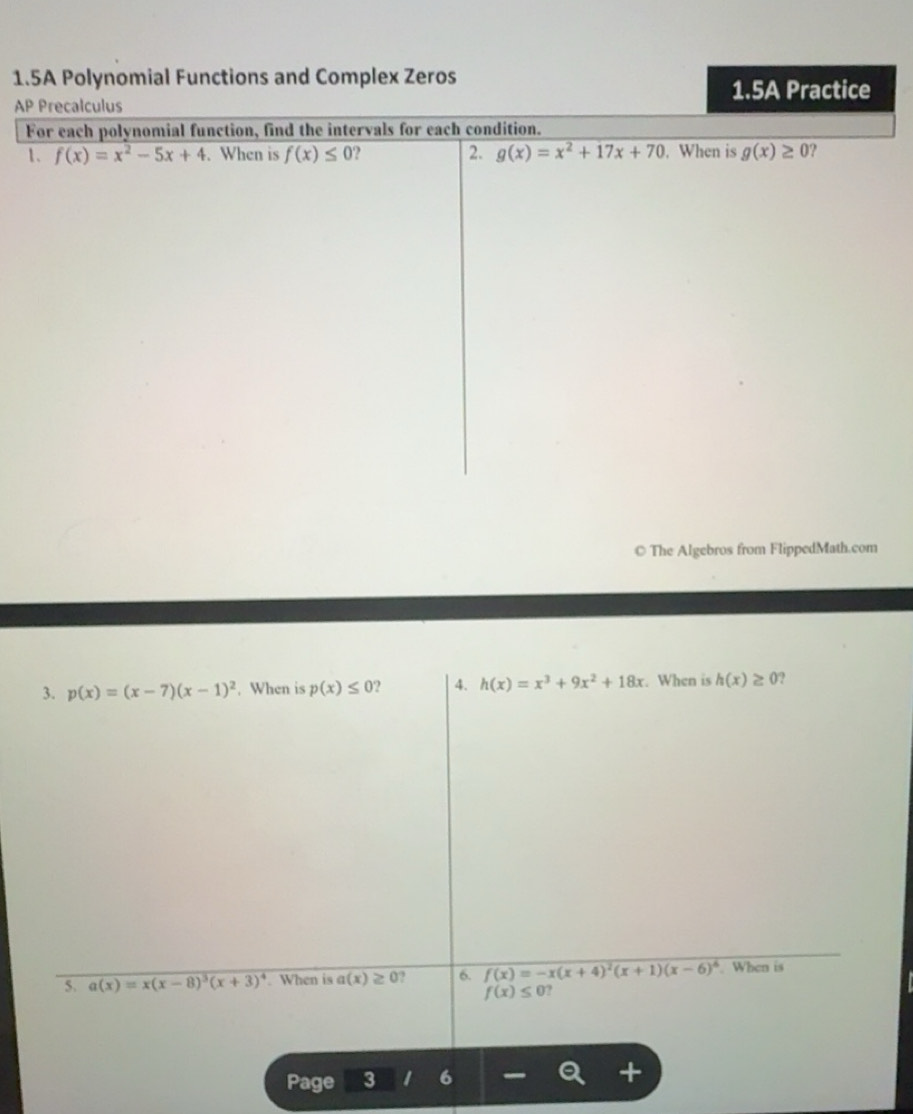 Solved: 1.5A Polynomial Functions and Complex Zeros 1.5A Practice AP ...