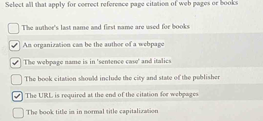 Solved: Select all that apply for correct reference page citation of ...