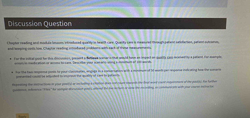 Solved: Discussion Question Chapter reading and module lessons ...