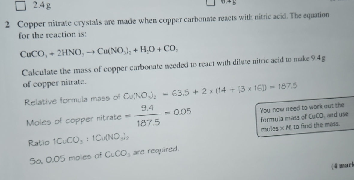 Solved: 2.4 g 6.4 g 2 Copper nitrate crystals are made when copper ...