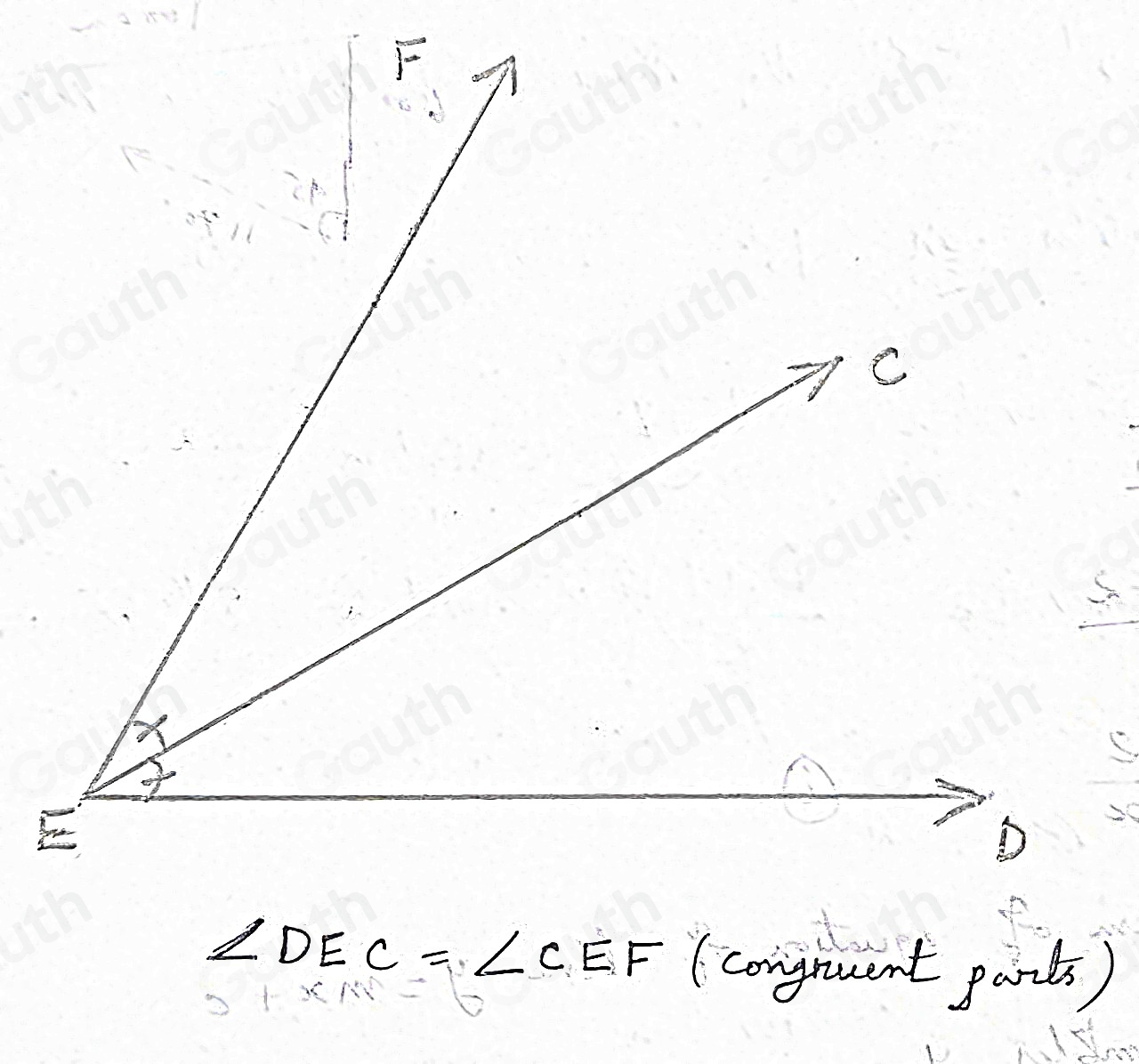 Solved: Draw ∠ DEF with angle bisector vector EC. Label all congruent ...