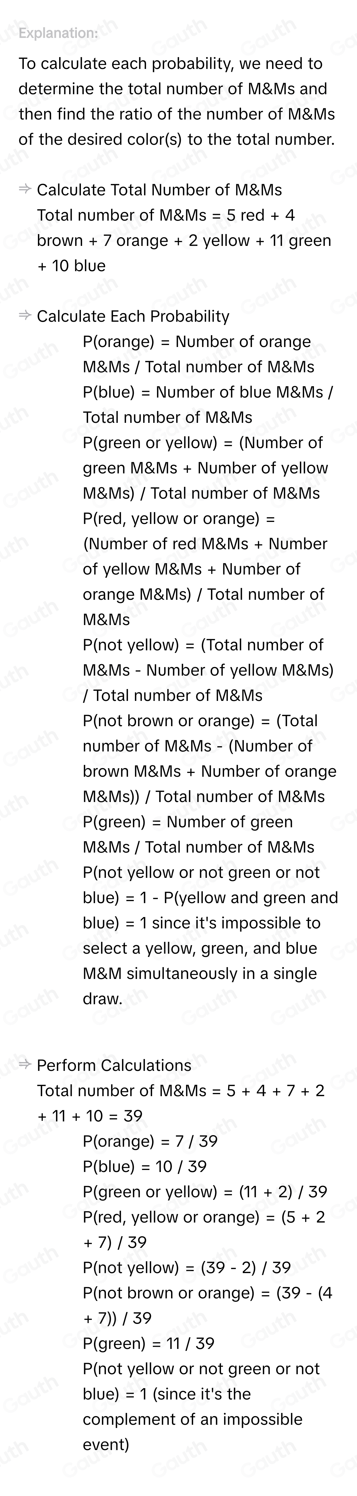 Solved: For questions 1-8, a bag contains different colors of M&M’s, 5 ...