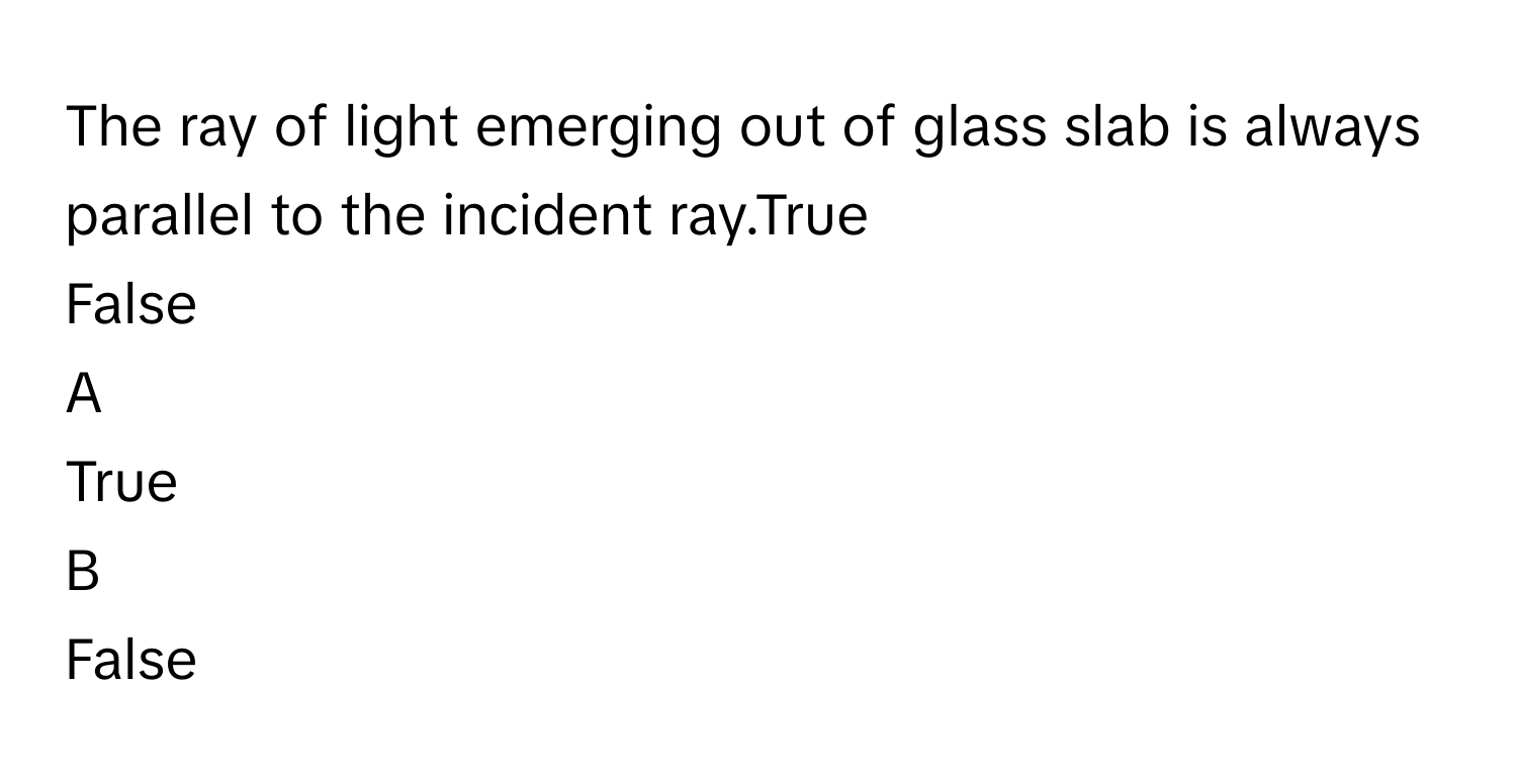 Solved: The ray of light emerging out of glass slab is always parallel ...