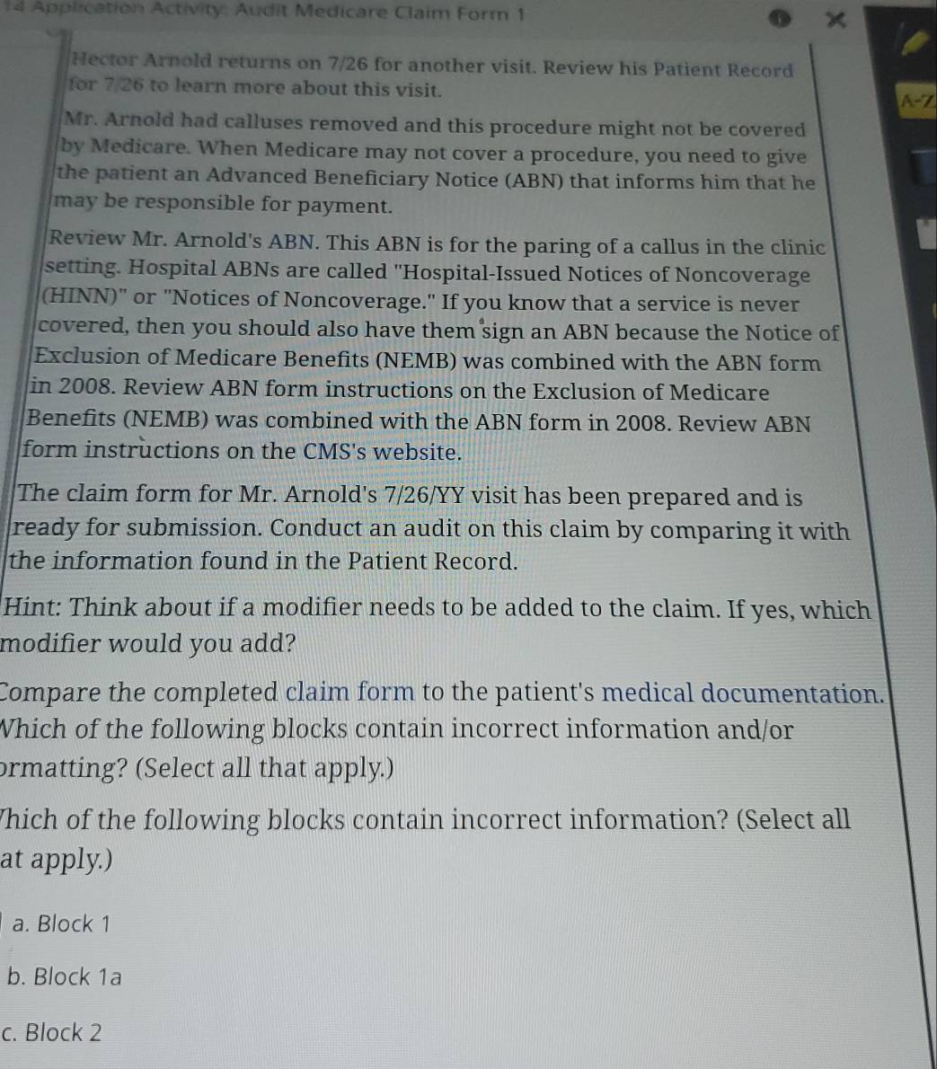 Solved: Application Activity: Audit Medicare Claim Form 1 × Hector ...