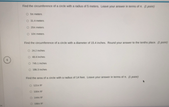 Solved: Find the circumference of a circle with a radius of 5 meters ...
