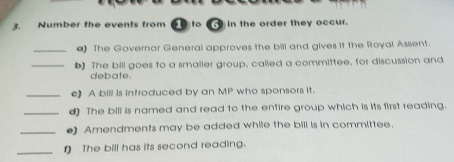 Solved: Number the events from to in the order they occur. _a) The ...