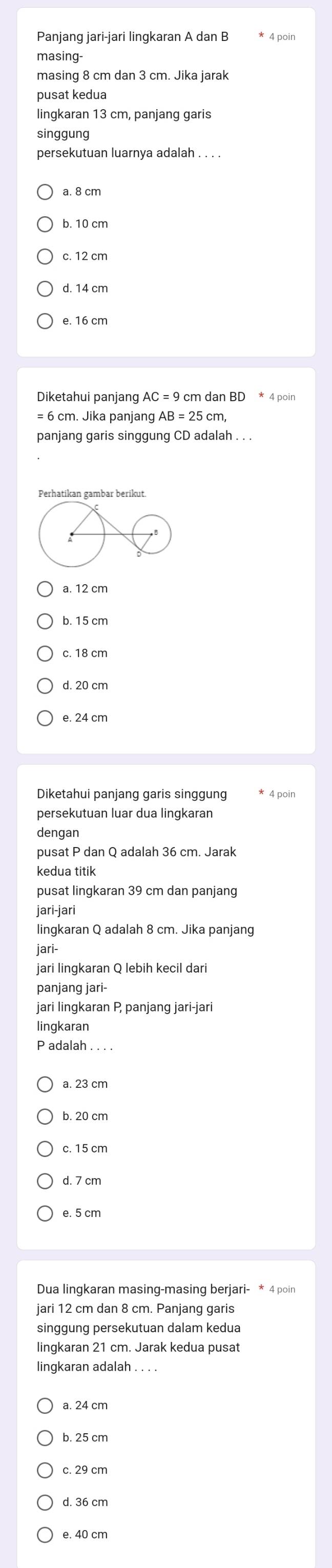 Telah dijawab:Panjang jari-jari lingkaran A dan B masing- masing 8 cm dan 3 cm. Jika jarak pusat ...