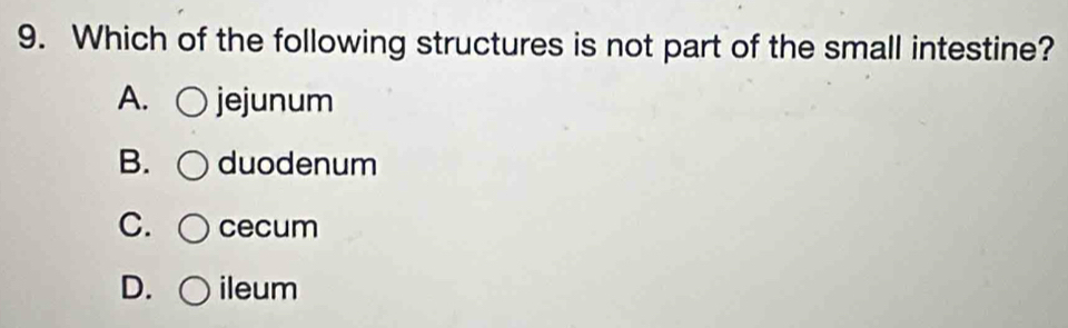Solved: Which of the following structures is not part of the small ...