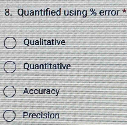 Solved: Quantified using % error * Qualitative Quantitative Accuracy ...