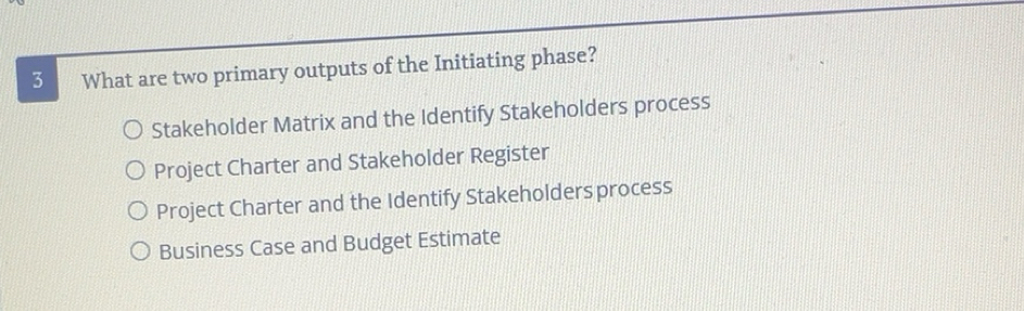 Solved: What are two primary outputs of the Initiating phase ...