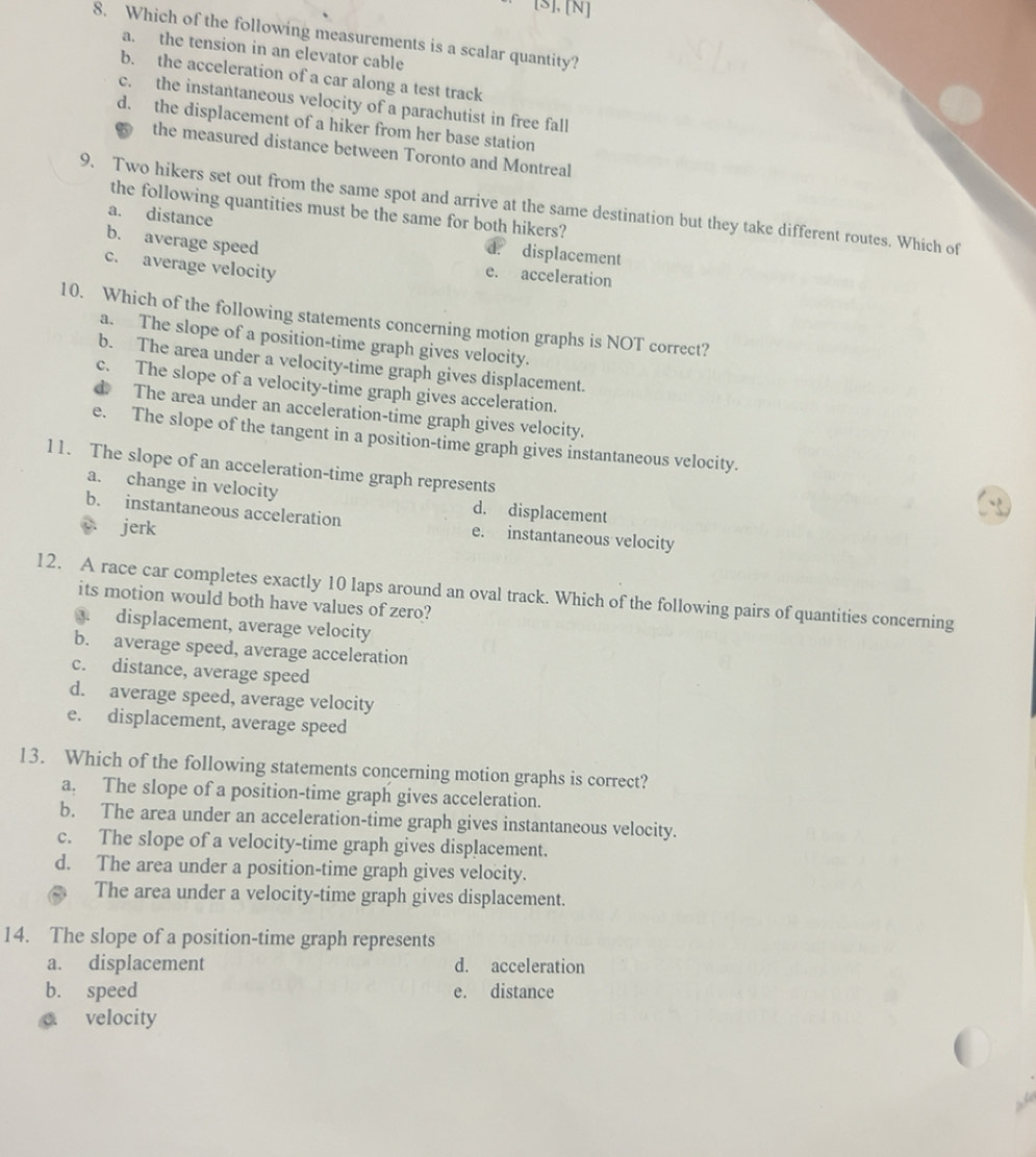 Solved: [S], [N] 8. Which of the following measurements is a scalar ...