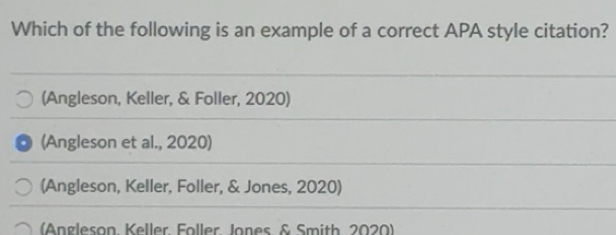 Solved: Which of the following is an example of a correct APA style ...