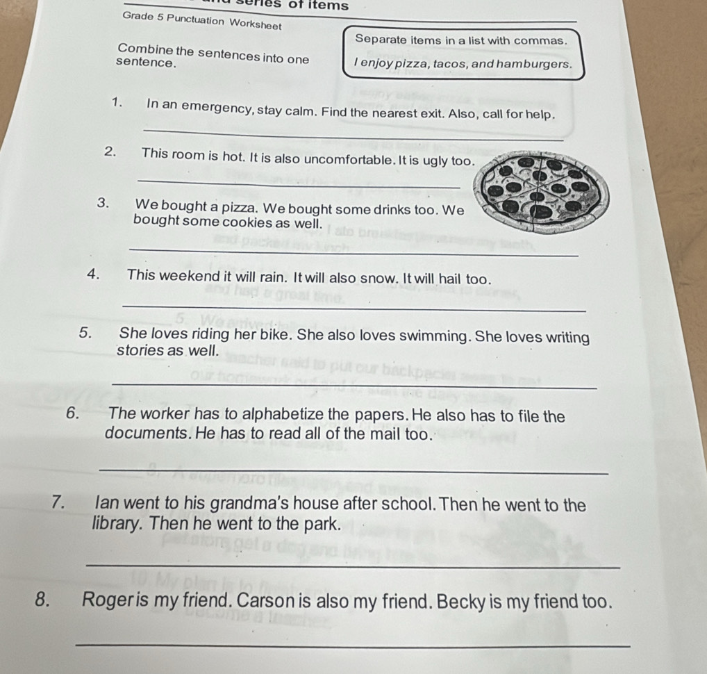 Solved: series of items Grade 5 Punctuation Worksheet Separate items in ...